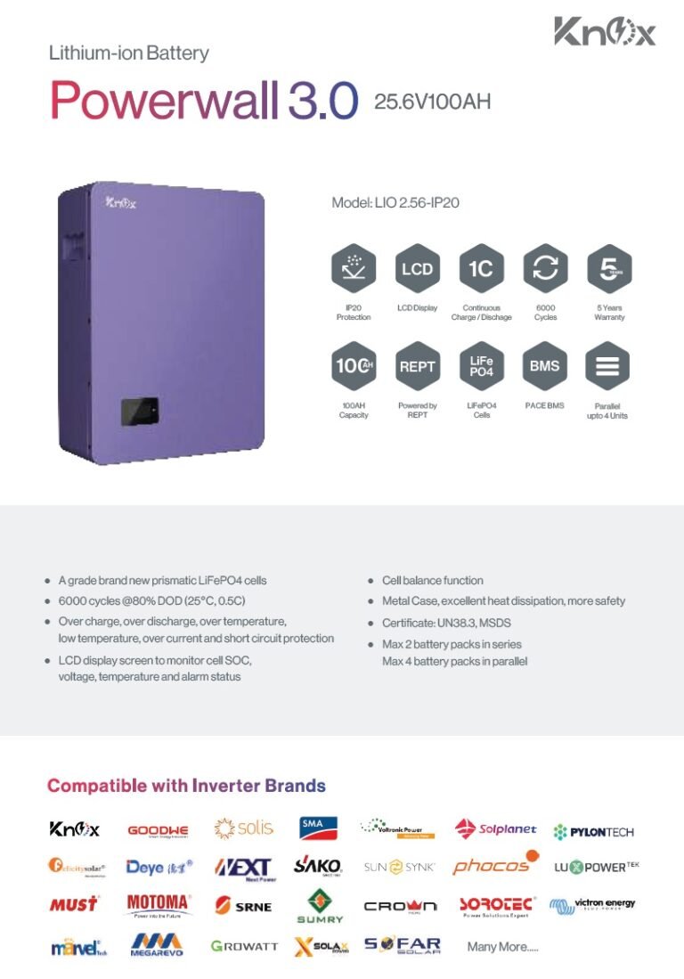 Knox Power Wall 6 IP65 51.2V 100Ah IP65 Lithium-Ion Battery – 5.6kWh ...